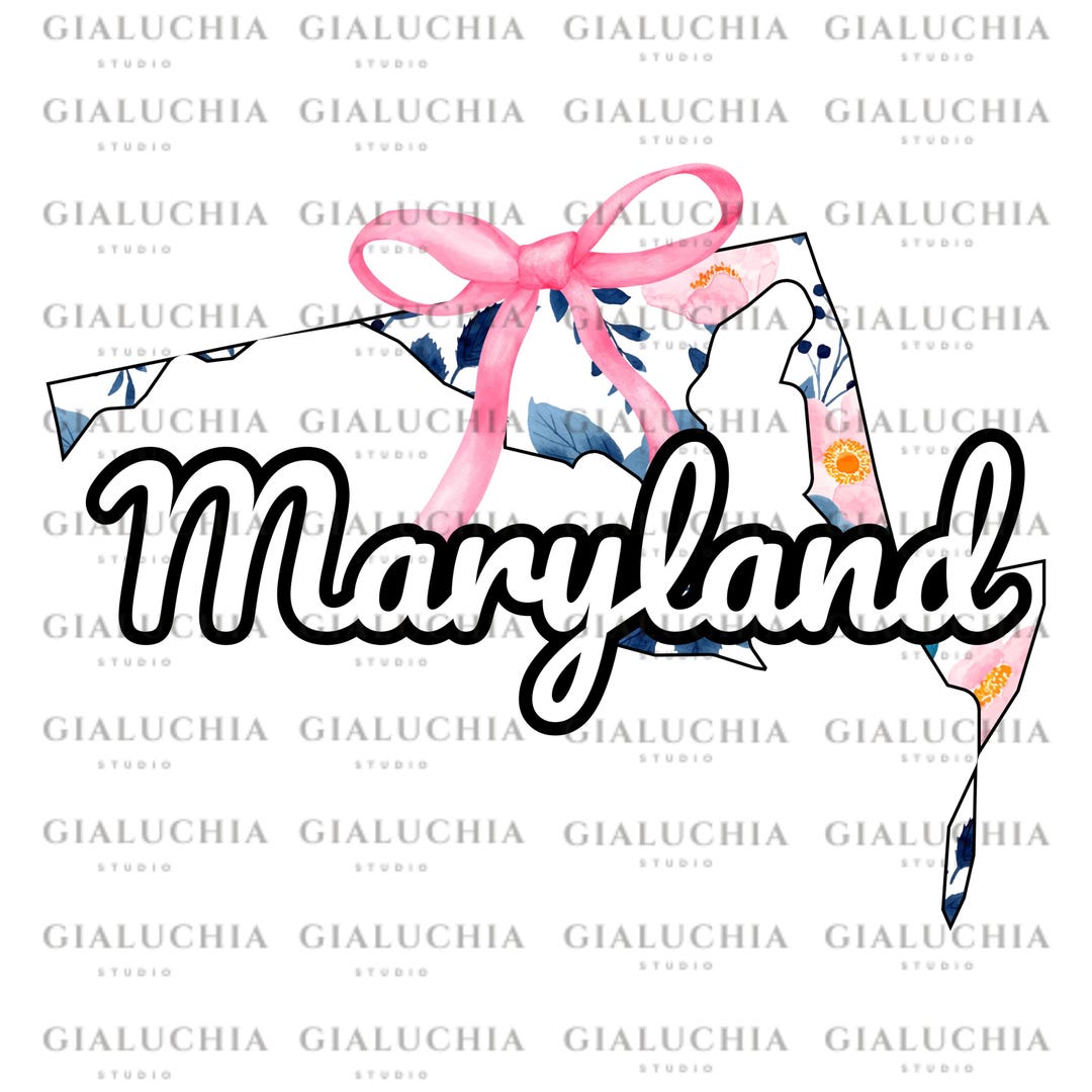 Watercolor Floral Maryland State Map With Bow (PNG) - Etsy