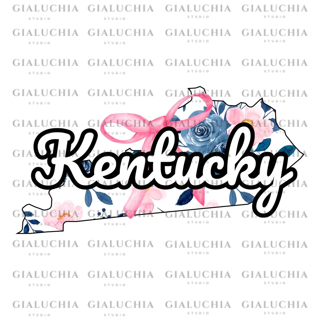 Watercolor Floral State Map of Kentucky Png, Coquette Aesthetic Bow Png ...