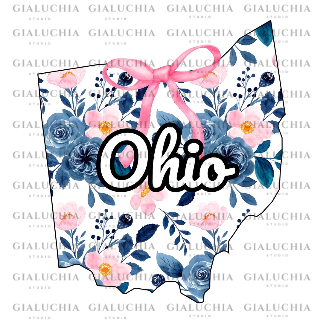 Watercolor Floral State Map of Ohio Png, Coquette Aesthetic Bow Png ...