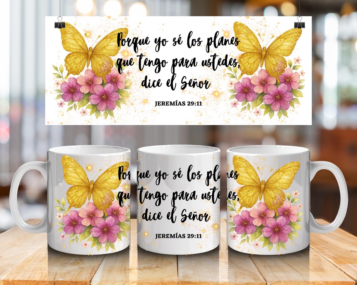 Spanish Bible Verse Mug Wrap, Butterfly Floral Design (PNG) - Etsy
