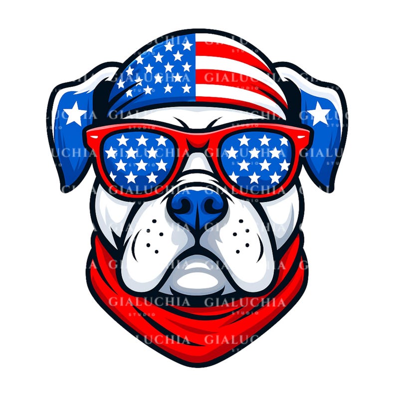 Patriotic Bulldog Clipart: American Flag Bandana, 4th of July (PNG ...