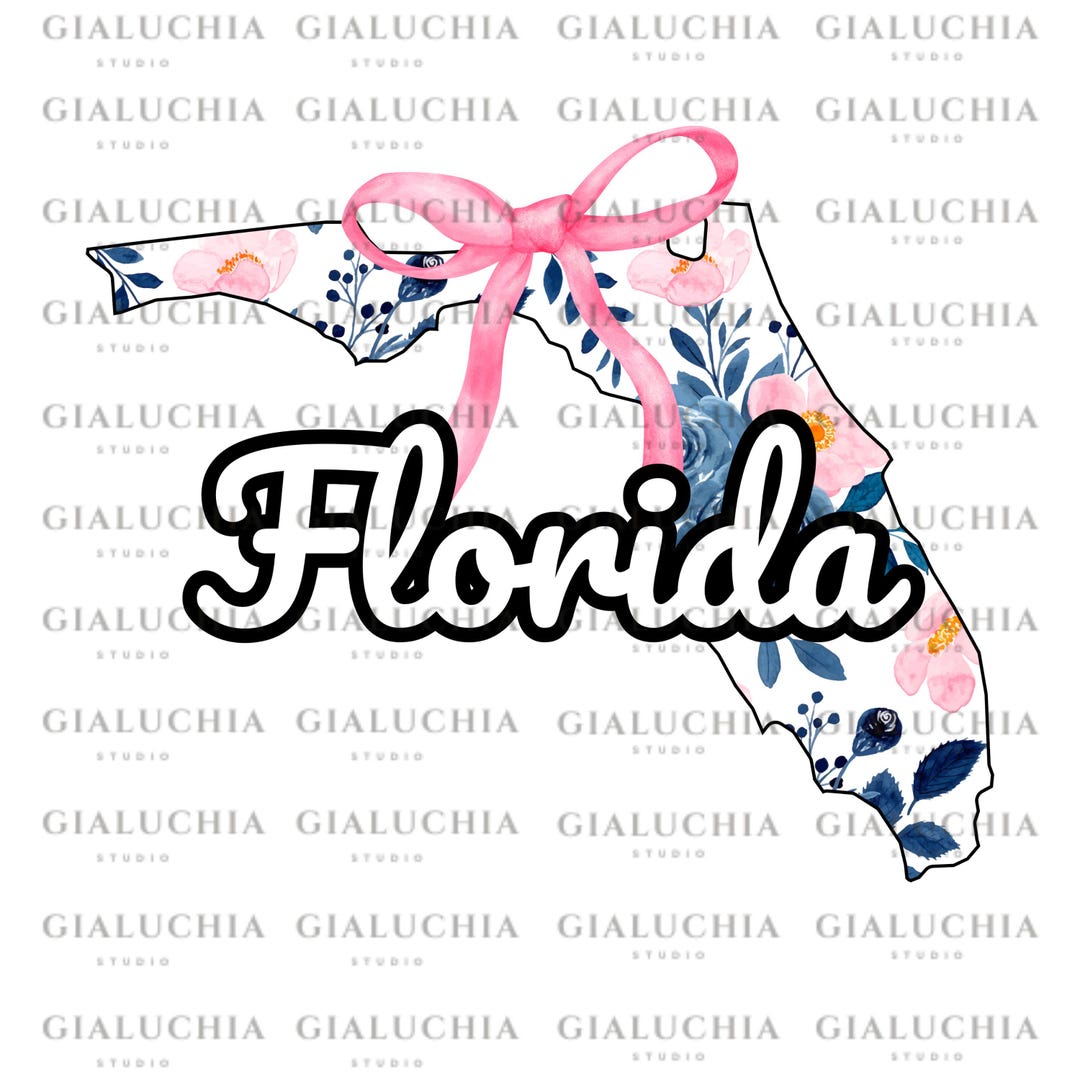 Watercolor Floral State Map of Florida Png, Coquette Aesthetic Bow Png ...