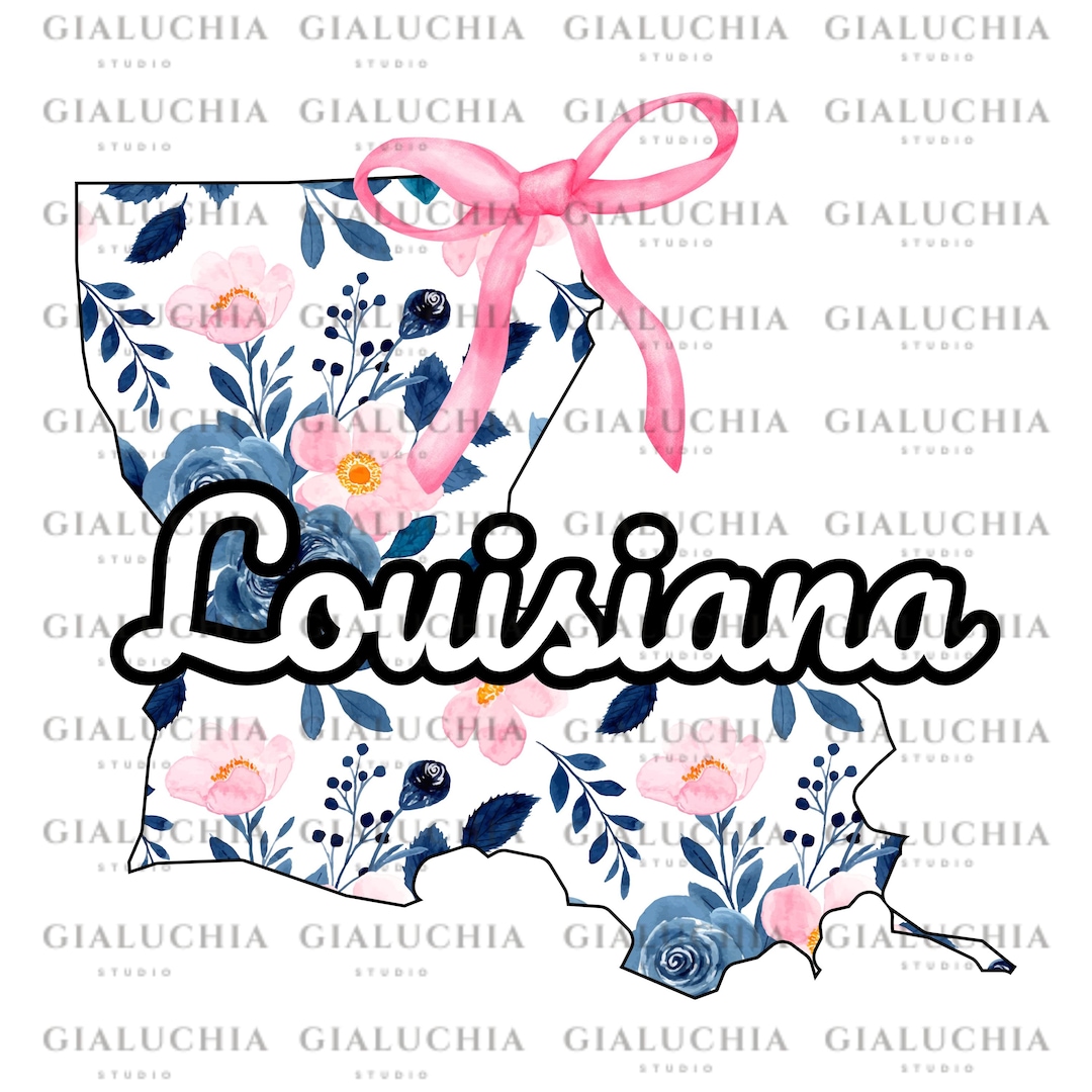 Watercolor Floral Louisiana State Map PNG: Girly Bow Clipart (digital ...