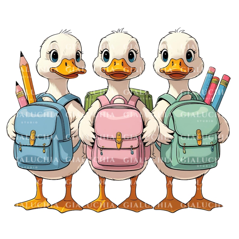 Pastel Back to School Duck Clipart PNG, Hand Drawn Cartoon Ducks With ...
