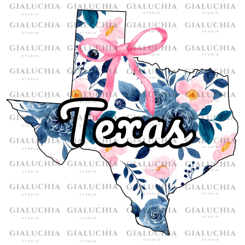 Watercolor Floral State Map of Texas Png, Coquette Aesthetic Bow Png ...