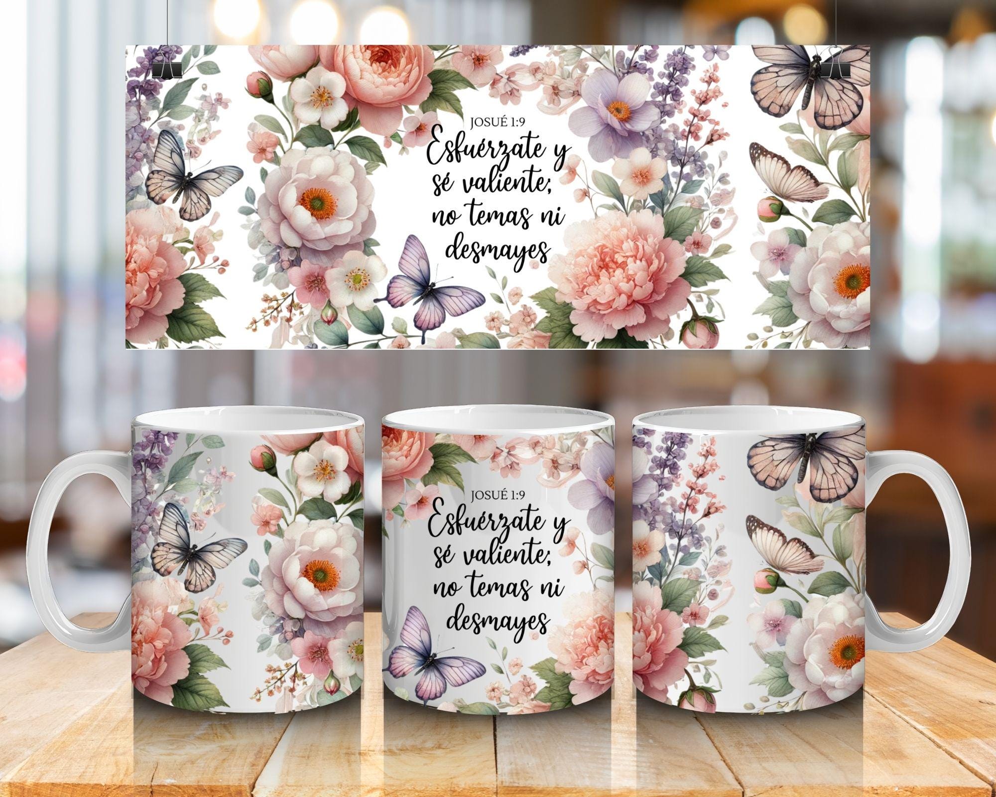 Spanish Bible Verse Mug Wrap, Floral Butterfly PNG (digital Download ...