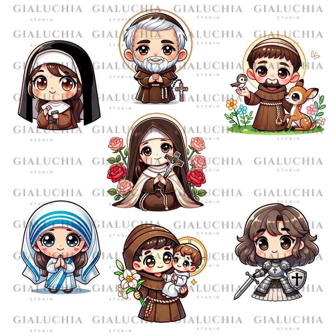 Cute Baby Catholic Saints Clipart Bundle, Chibi Saints Pngs for ...