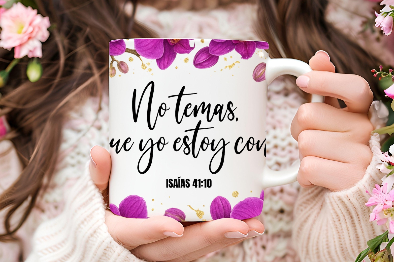 Spanish Bible Verse Mug Wrap, Purple Orchids, Isaias 41:10 (PNG) - Etsy