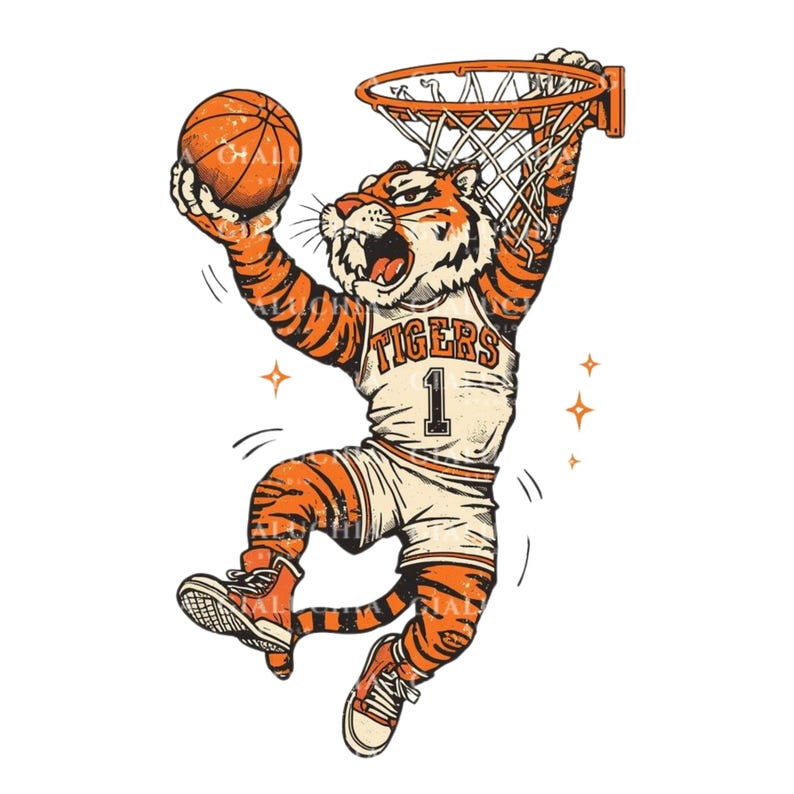 Retro Tiger Basketball Mascot PNG Clipart, Grunge Halftone Graphic - Etsy