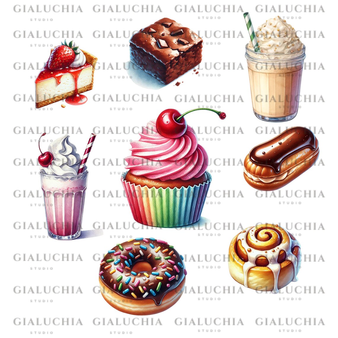 Watercolor Sweet Treats Clipart, Delicious Treats Png, Watercolor Food ...