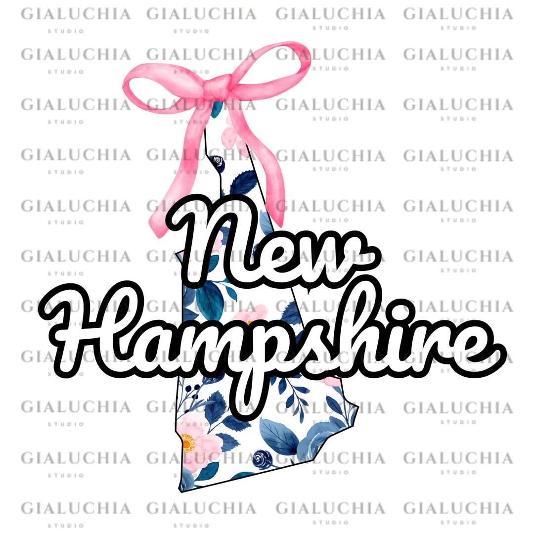 Watercolor Floral New Hampshire Map With Bow (PNG Digital Download) - Etsy