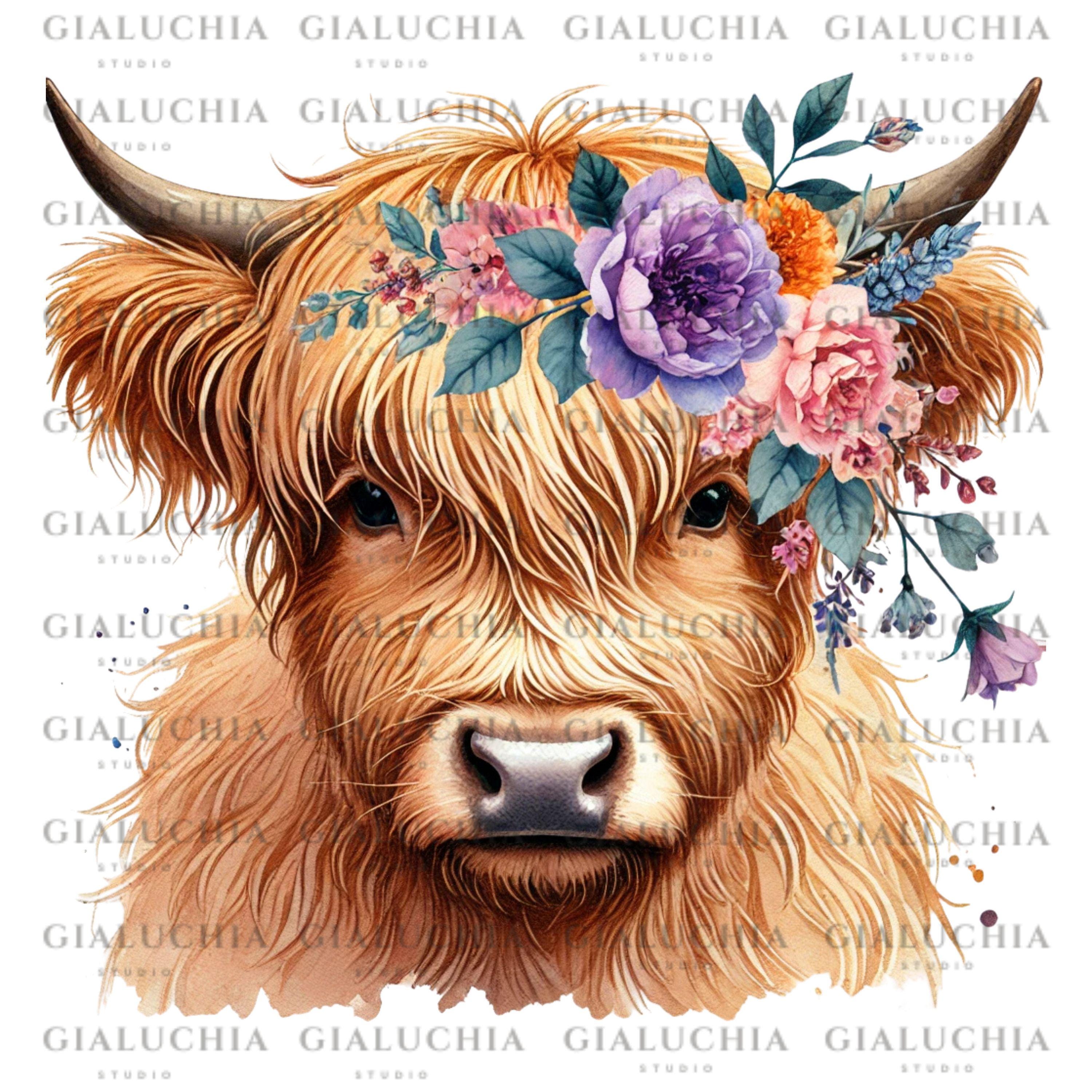 Watercolor Highland Cow Png, Floral Highland Cow Png, Highland Cow ...