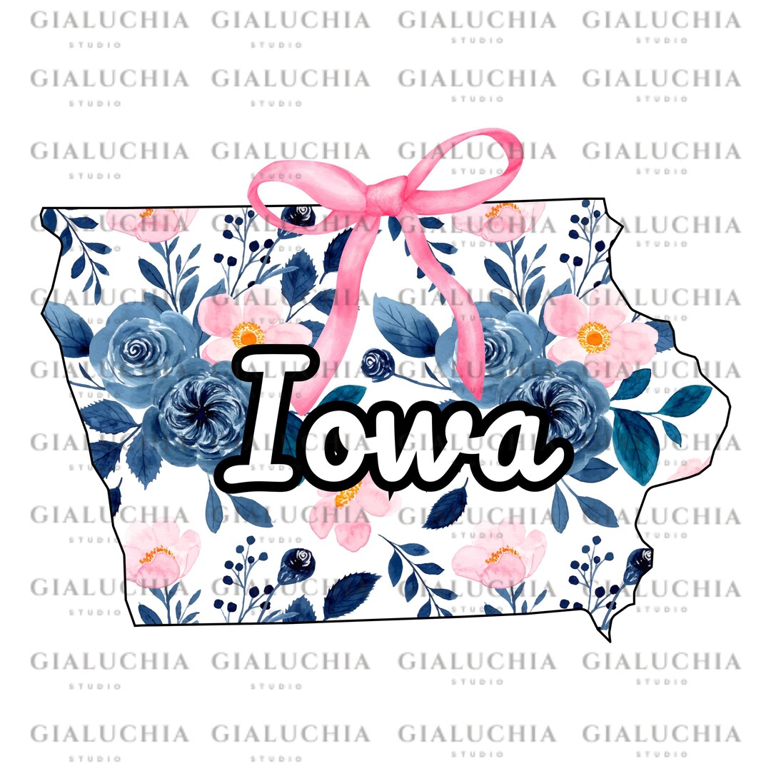 Watercolor Floral State Map of Iowa Png, Coquette Aesthetic Bow Png ...