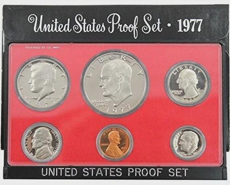 1977-S US Mint 6-coin Proof Set: Eisenhower Dollar in Original Black ...