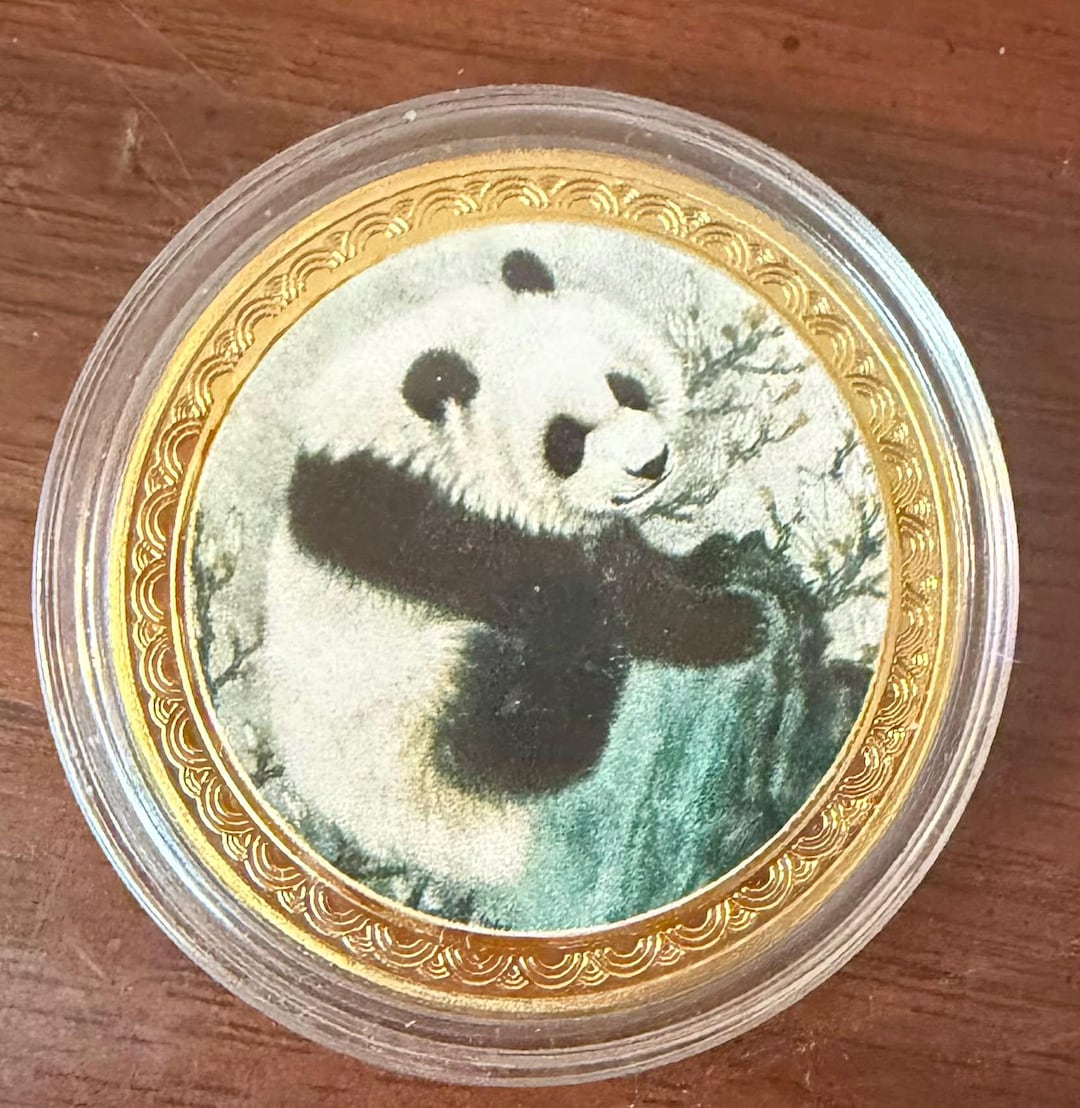 Chinese Panda Coin Gold Tone Bamboo Floral Collectible Coin Asian ...