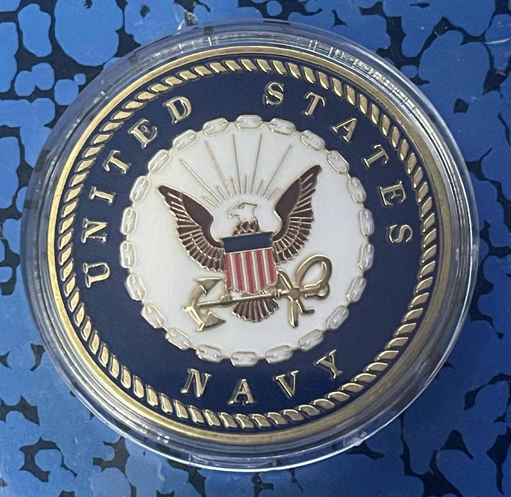 US Navy Gold-tone Enamel Challenge Coin: Commemorative Military ...