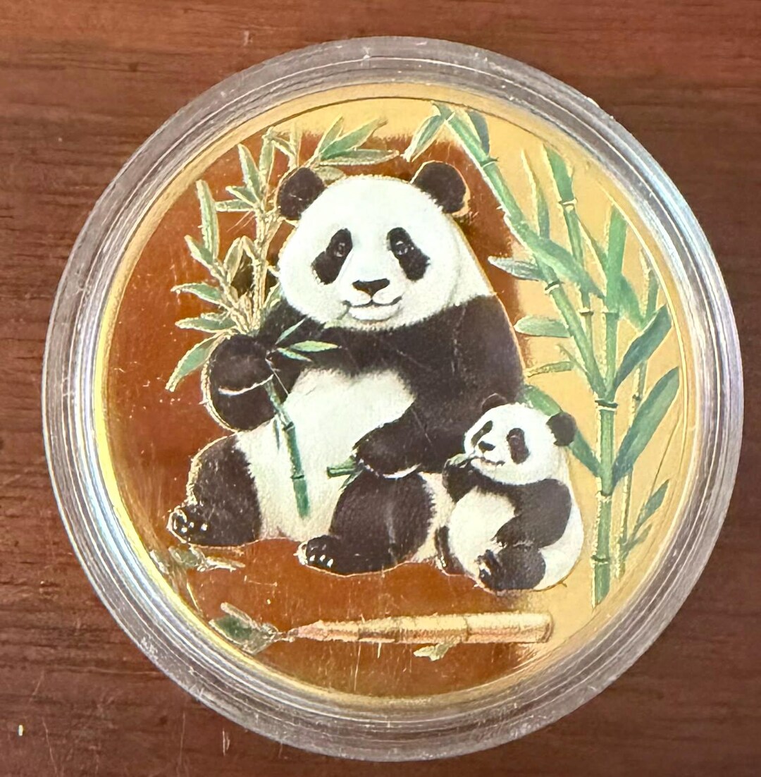 Gold Tone Panda Coin, Bamboo & Baby Collectible Medal - Etsy