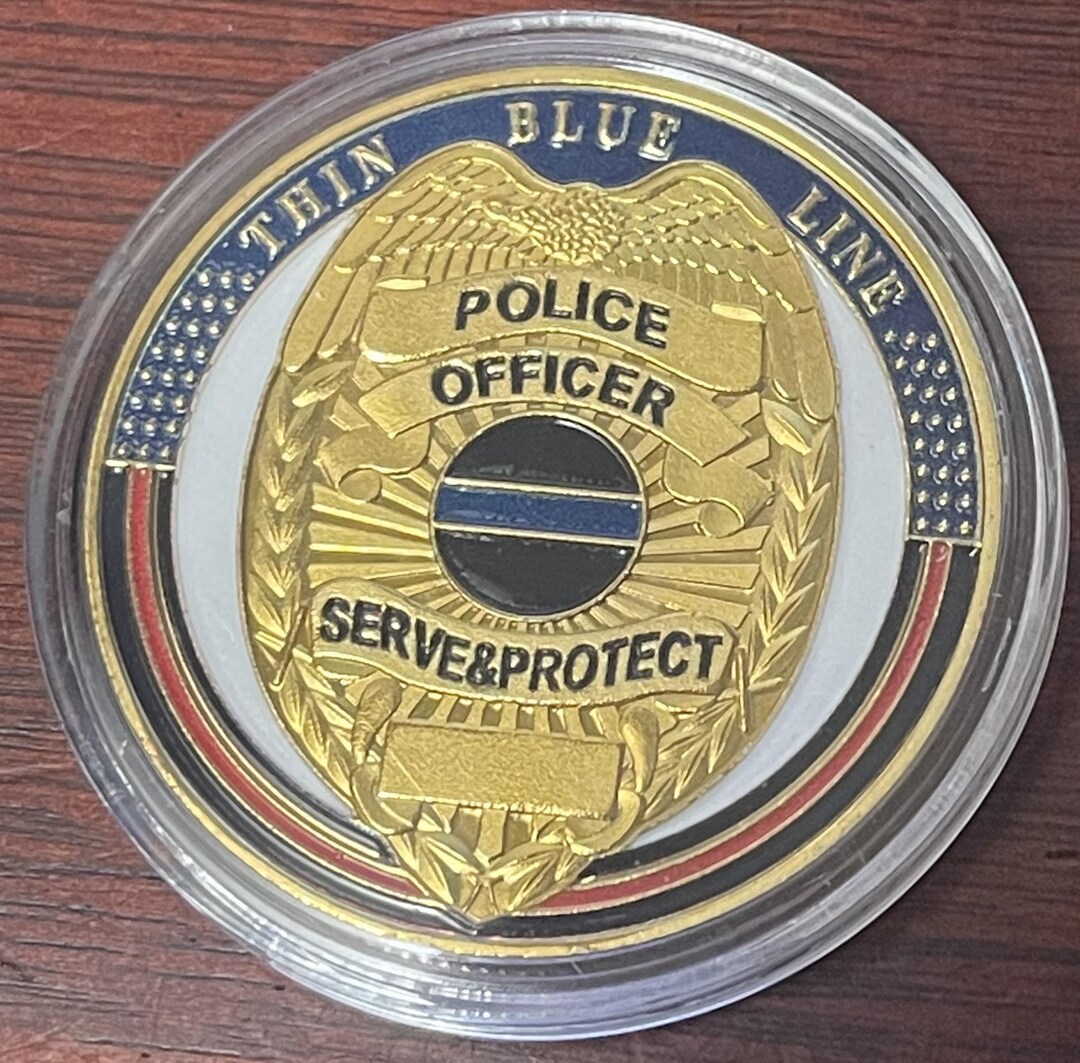 Law Enforcement Gold Challenge Coin: Thin Blue Line Police Officer ...