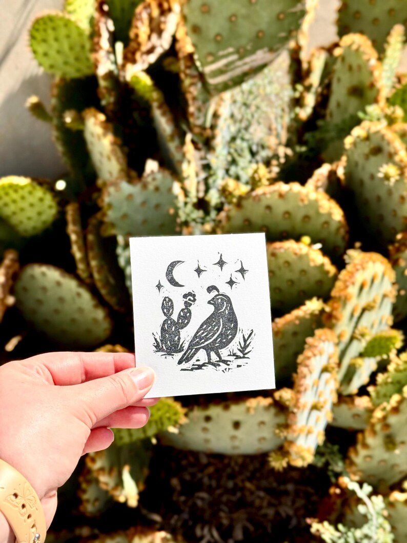 Quail Linocut Print – Hand-pressed Quail Bird Art in Black Ink | Desert ...
