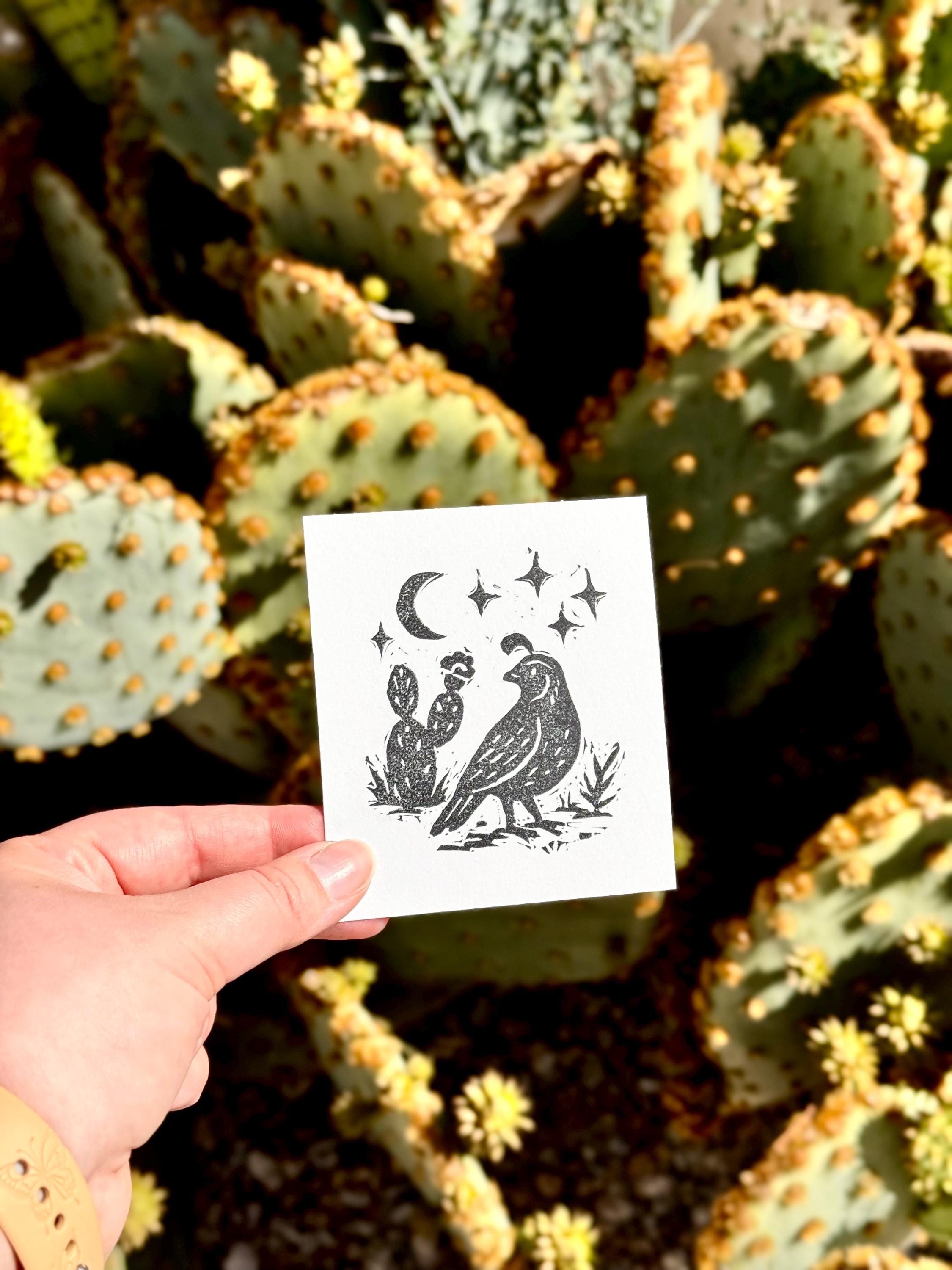 Quail Linocut Print – Hand-pressed Quail Bird Art in Black Ink | Desert ...