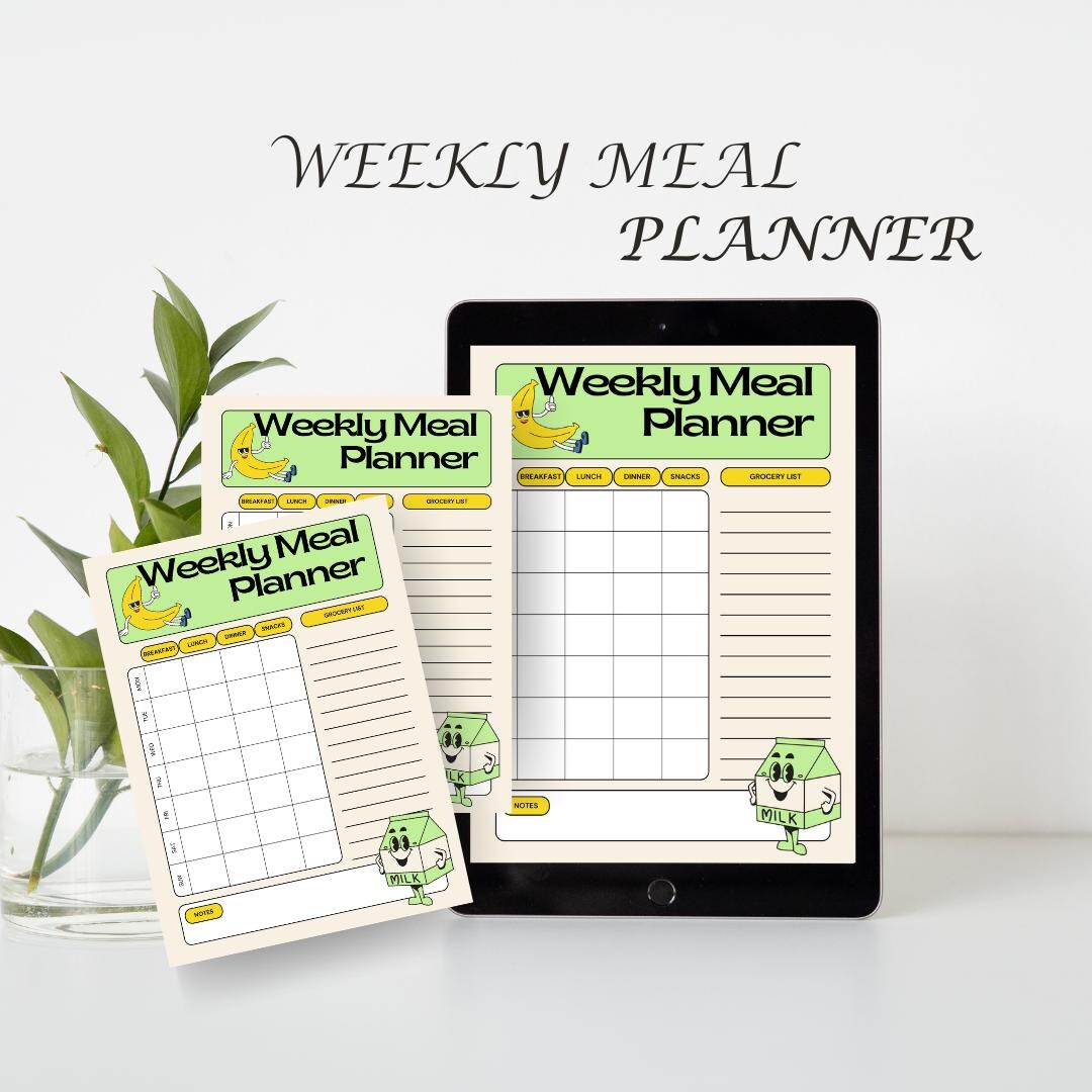 Bold Illustrative Weekly Meal Planner, Green Yellow Chic Design for ...