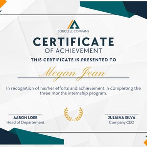 Blue White Bordered Certificate of Achievement, Elegant Award Document ...