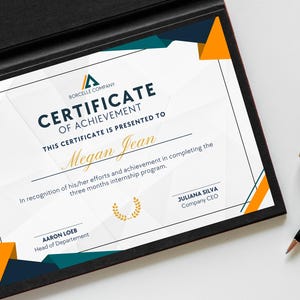 Blue White Bordered Certificate of Achievement, Elegant Award Document ...