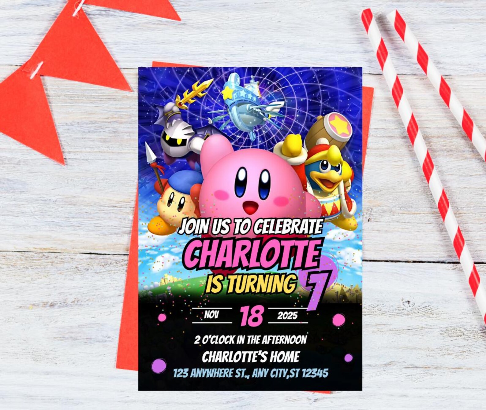 Kirby Birthday Invitation | Digital Party Invite for Kids | Editable ...