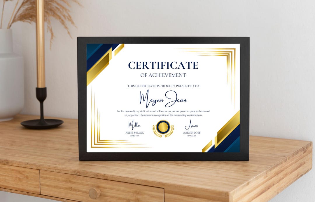 Modern Achievement Certificate in Gold & Blue, Stylish Recognition for ...