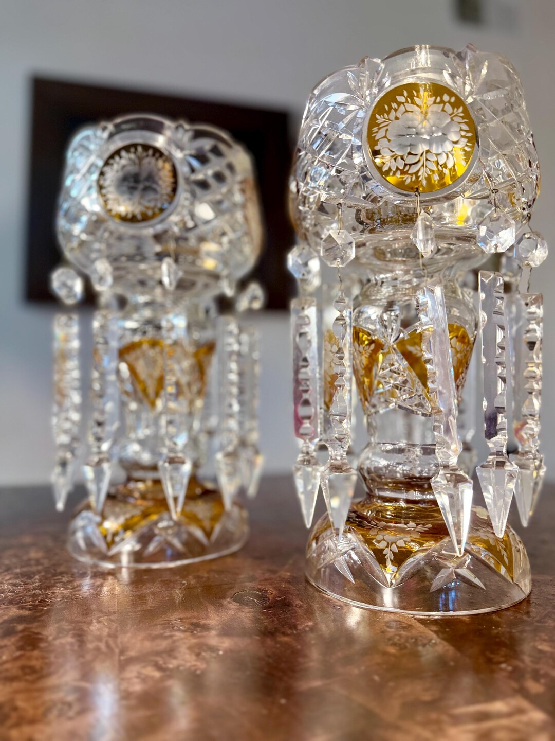 Lead Crystal Mantle Luster Vintage Amber Bohemian - Etsy