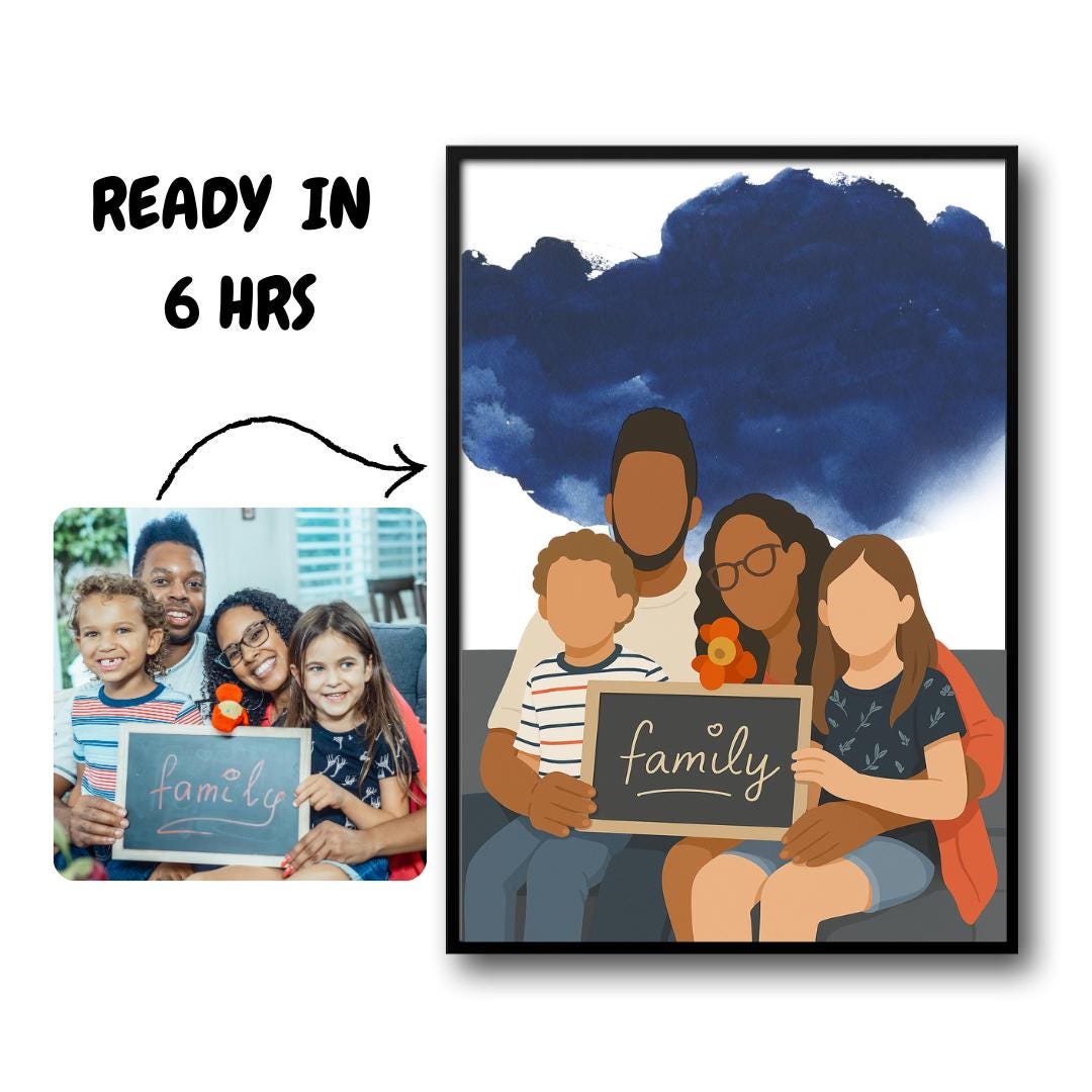 Personalized Family Cartoon Portrait | Faceless Illustration From Photo ...