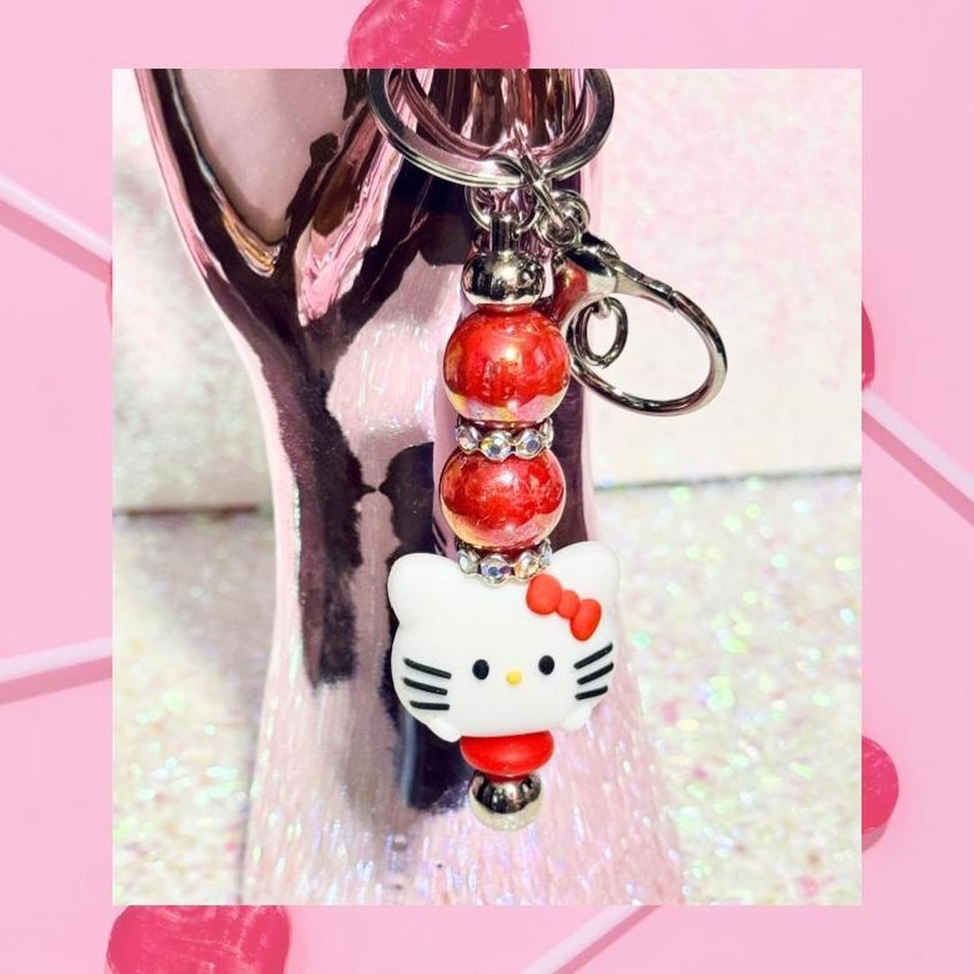Hello Kitty HK Red Bow Key Chain | Cute Bag Charm Clip Accessories - Etsy