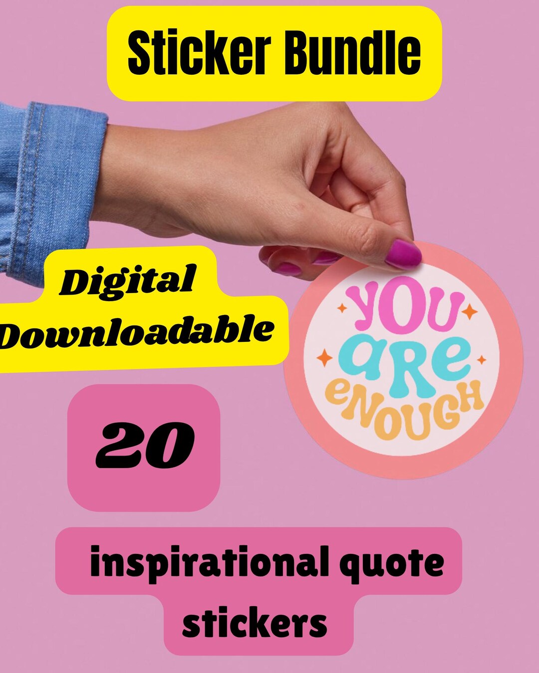Sticker Bundle, 20 Instant Digital Downloadable Inspirational Quotes ...