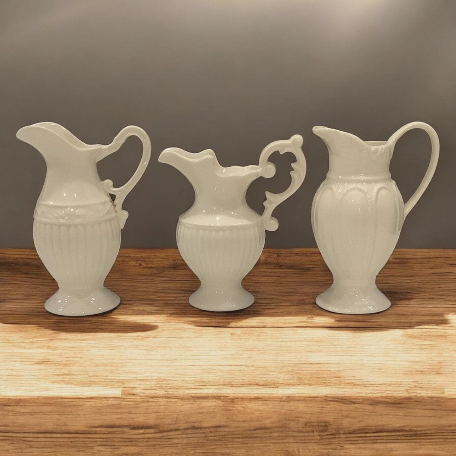 I. Godinger & Co Set of 3 Ivory Creamer Pitchers Jugs Embossed ...