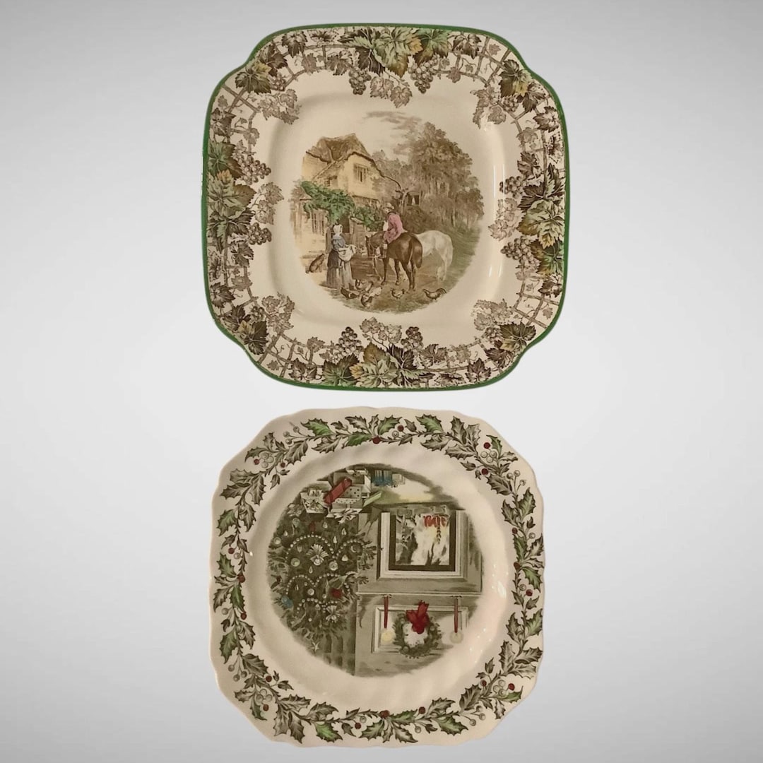 2-plate Lot: Copeland Spode Byron 8.75" + Johnson Bros Merry Christmas ...