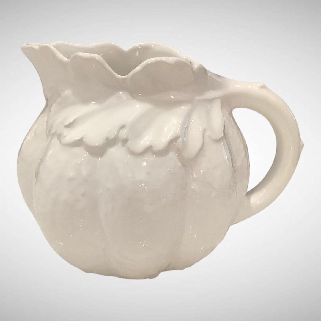 Neuwirth Italy White Cabbage Leaf Ceramic Pitcher, Vintage Majolica ...