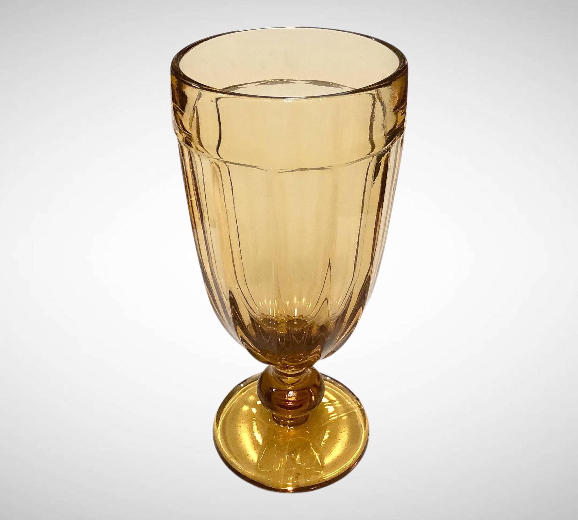 Vintage Amber Glass Iced Tea Goblets Set of 2 - 8" Tall Paneled Bowl ...