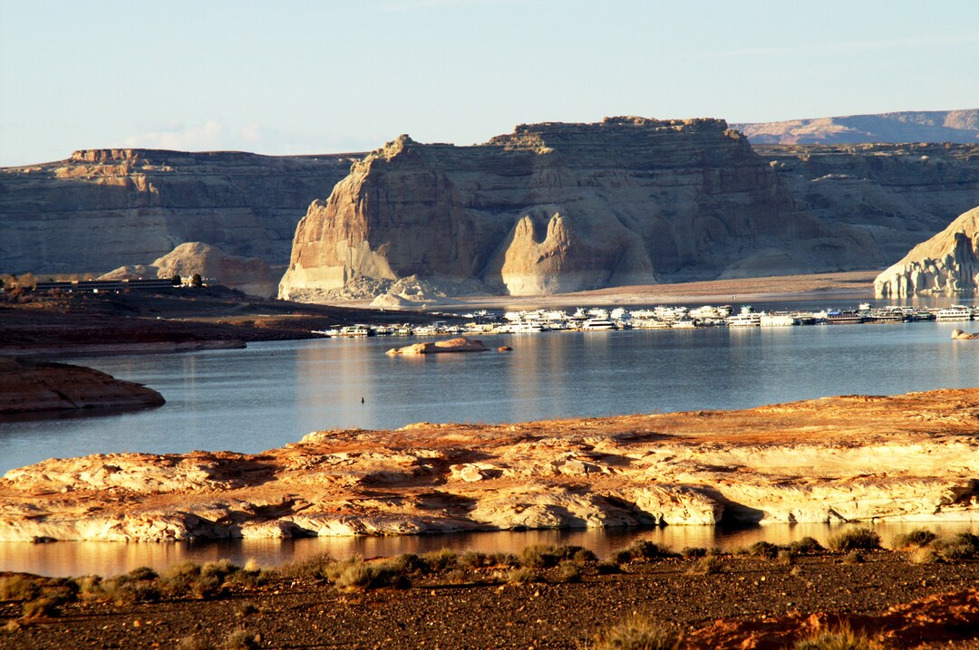 Lake Powell Framed Photograph Landscape of Desert Rock and Boats With ...
