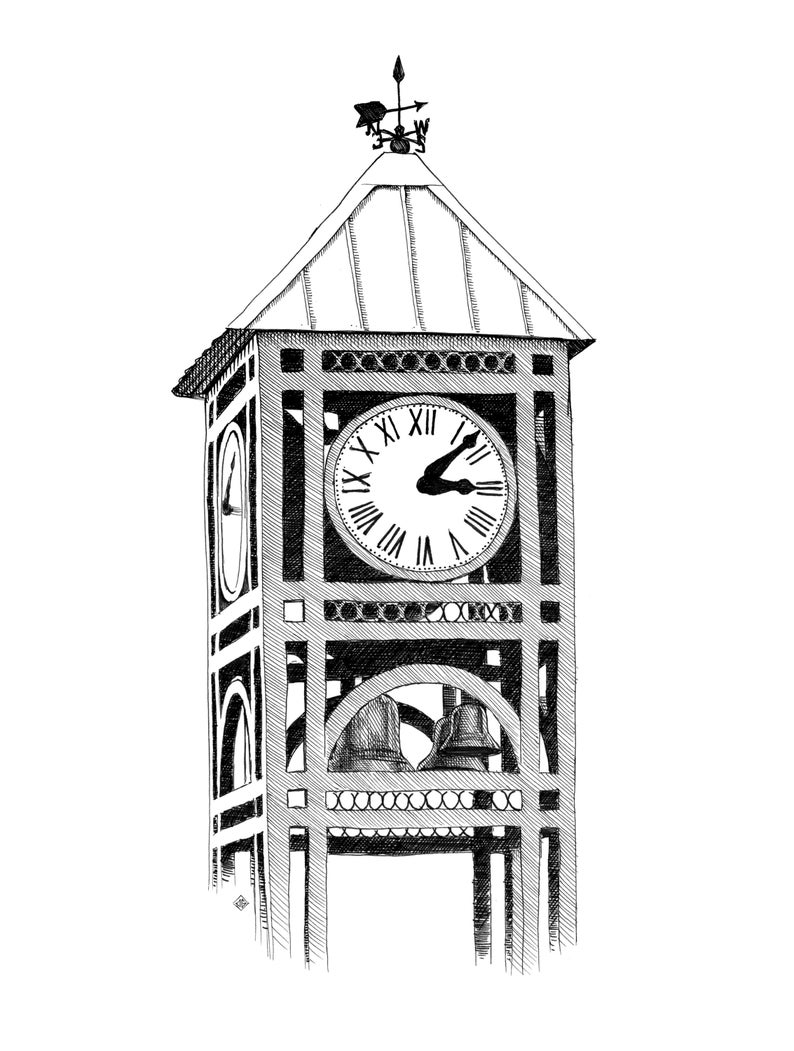 Clock Tower, Denville Original Drawing With Matte. Pen and Ink ...