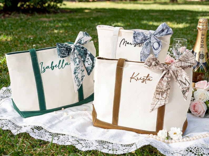 Custom Embroidered Canvas Tote Bag, Personalized Bridesmaid Beach ...