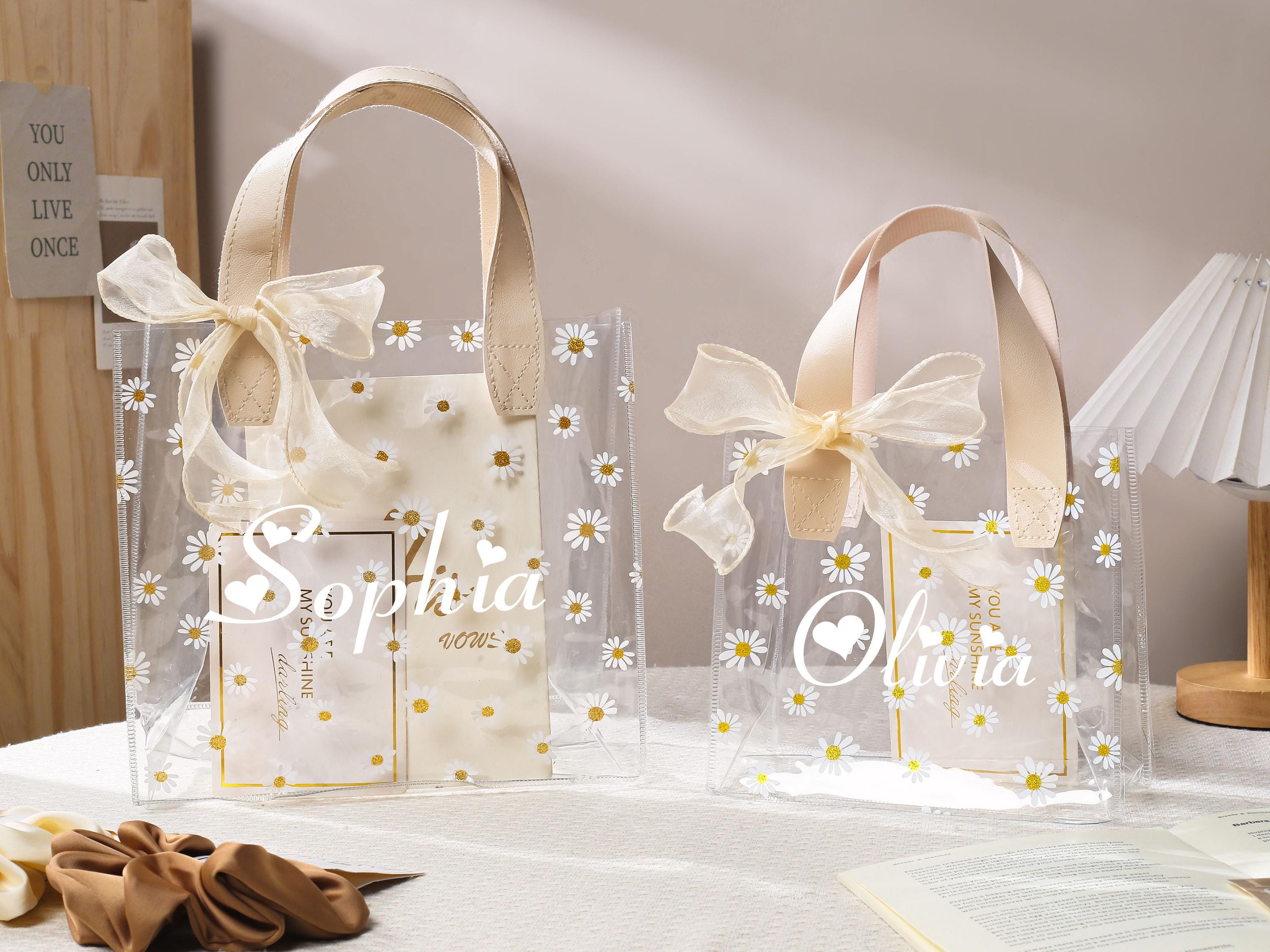 Personalized Handbag With Ribbon, Custom Flower Girl Gift Bag, Daisy ...