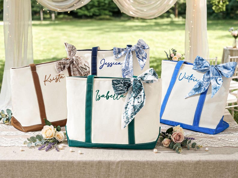 Custom Embroidered Canvas Tote Bag, Personalized Bridesmaid Beach ...