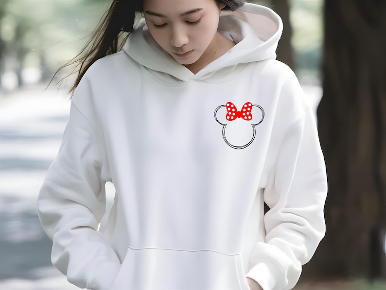 Mickey Minnie Outline Pocket Sweatshirt, Minimal Cartoon Couples Hoodie ...
