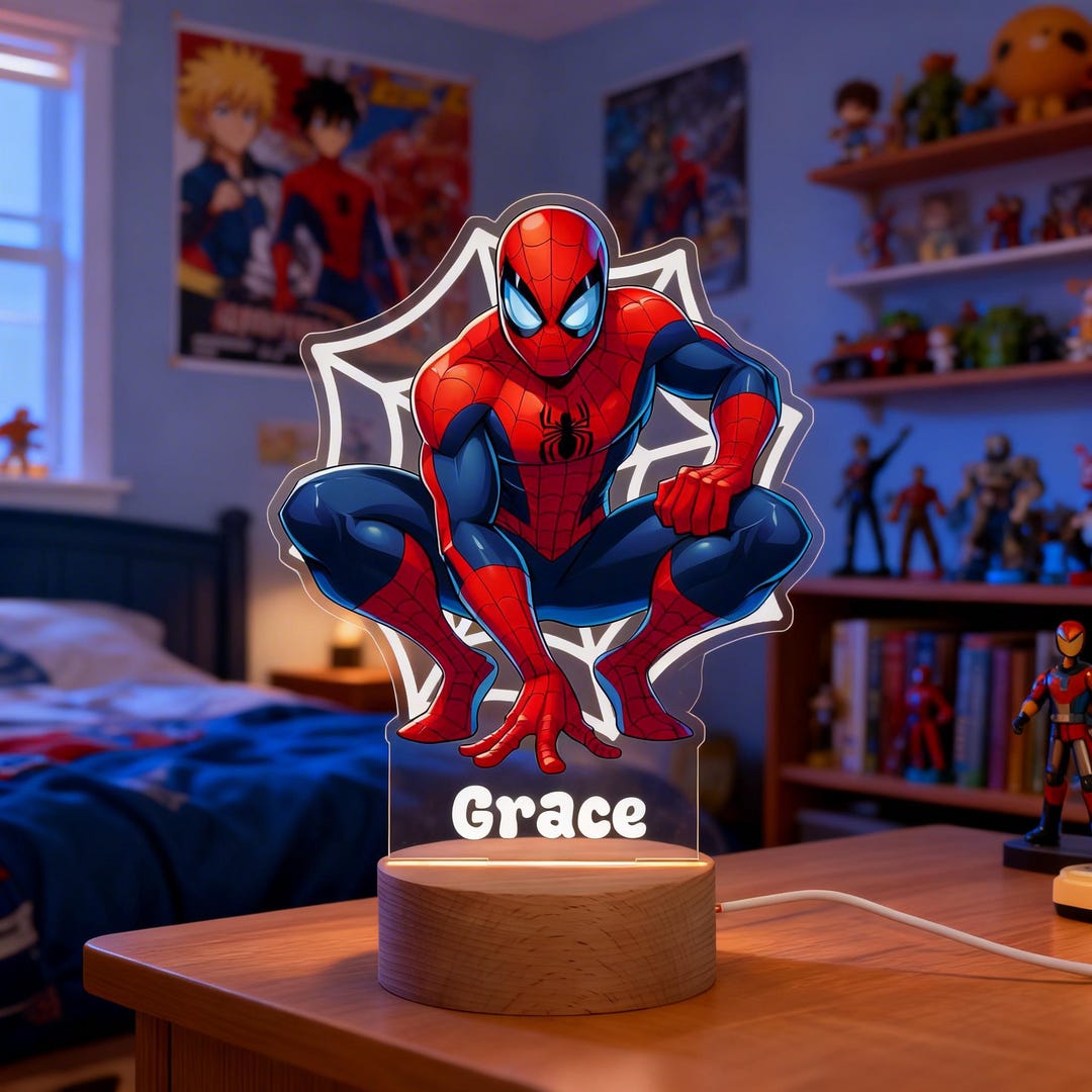 Personalized Spider-man LED Night Light With Kids Name, Boy's Room ...