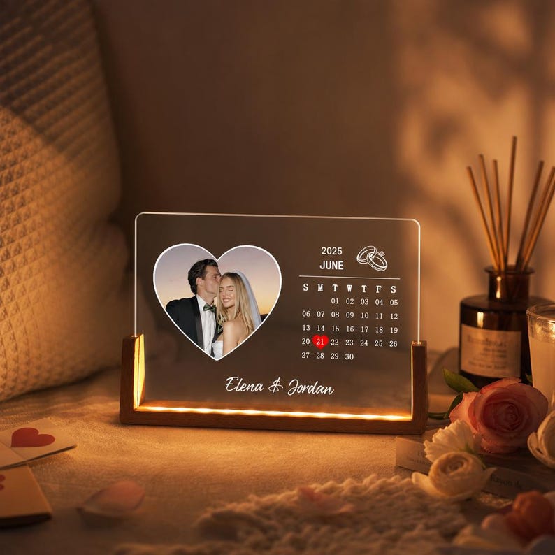 Personalized Anniversary Calendar for Couple Photo Night Light, Custom ...