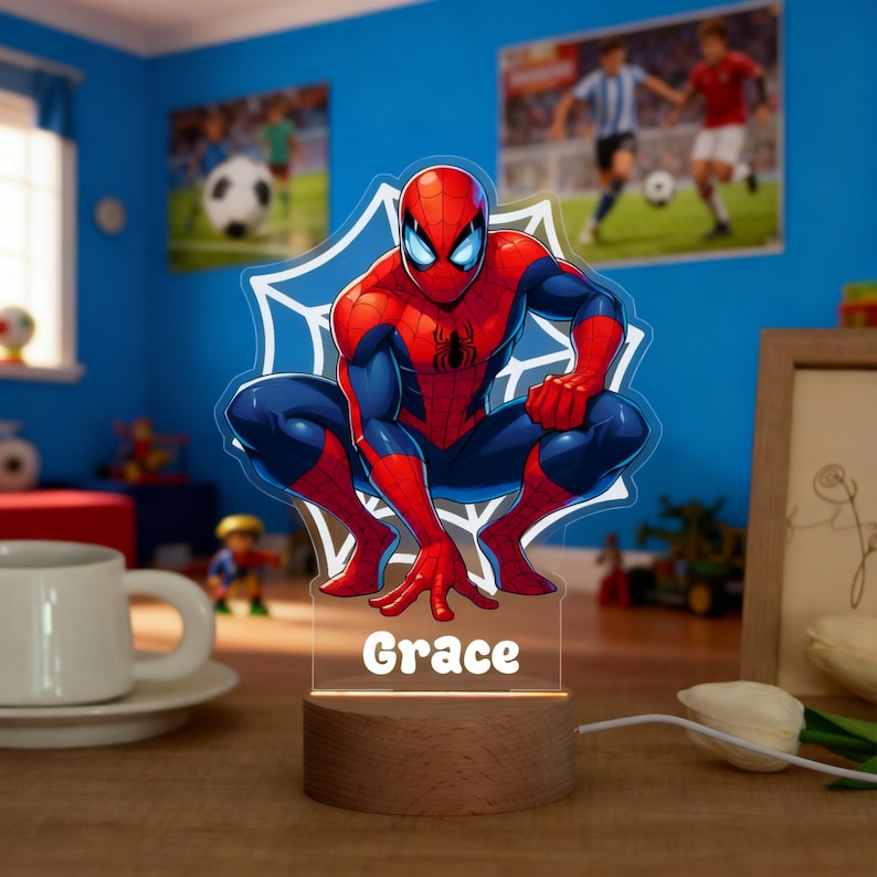 Personalized Spider-man LED Night Light With Kids Name, Boy's Room ...