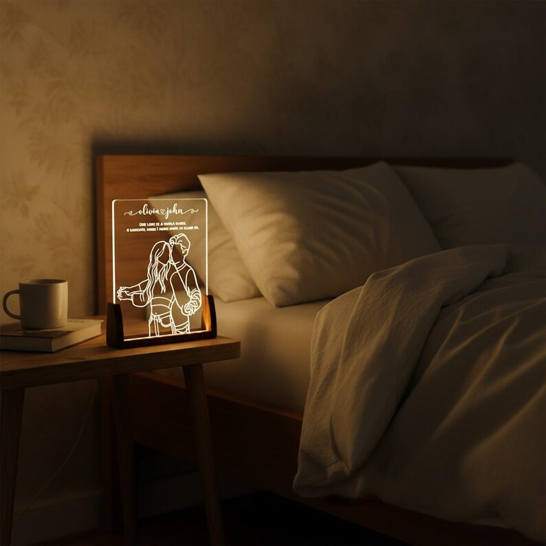 Custom Photo Night Light Plaque, Line Art Couple Photo Lamp ...