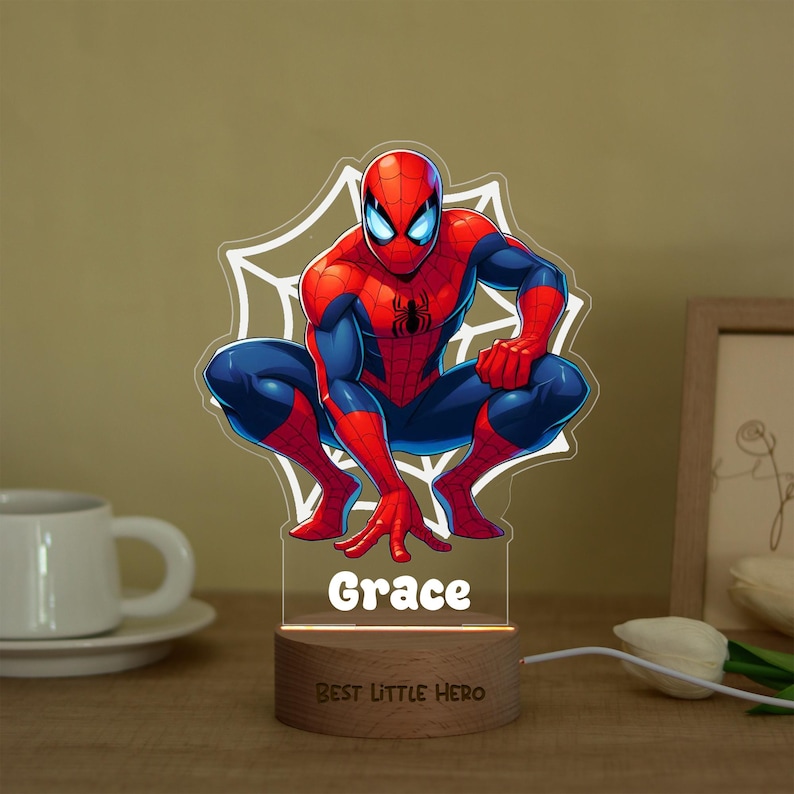 Personalized Spider-man LED Night Light With Kids Name, Boy's Room ...