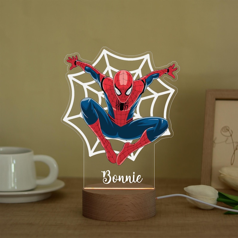Personalized Spider-man LED Night Light With Kids Name, Boy's Room ...
