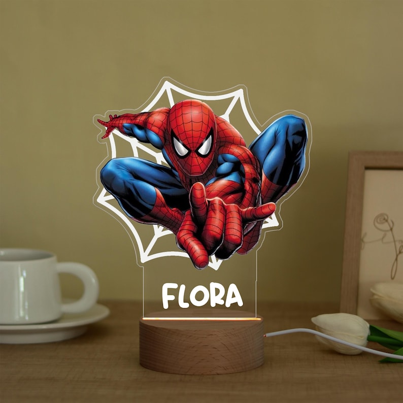 Personalized Spider-man LED Night Light With Kids Name, Boy's Room ...